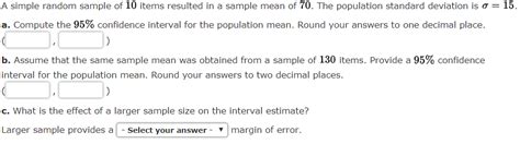 solved a simple random sample of 10 items resulted in a