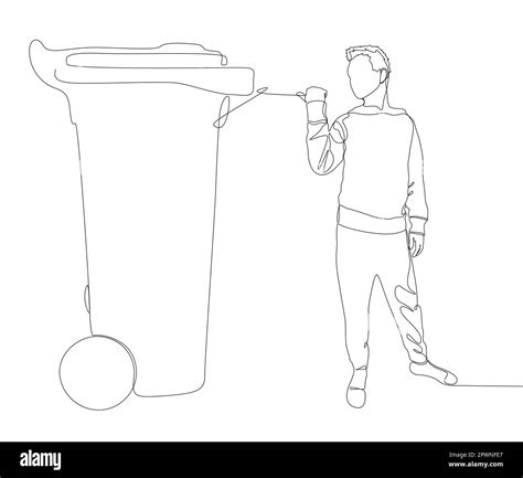 One Continuous Line Of Man Pointing With Finger At Garbage Bin Thin Line Illustration Vector