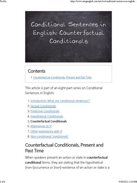 Conditional Sentences In English Counterfactual Conditionals Pdf