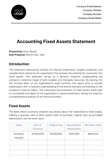 Free Accounting Fixed Assets Statement Template To Edit Online