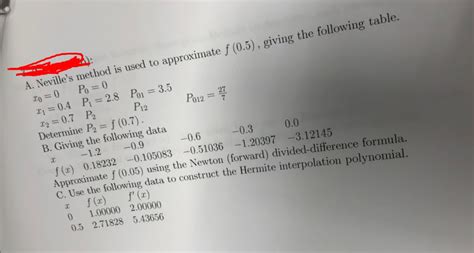 solved a neville s method is used to approximate f 0 5