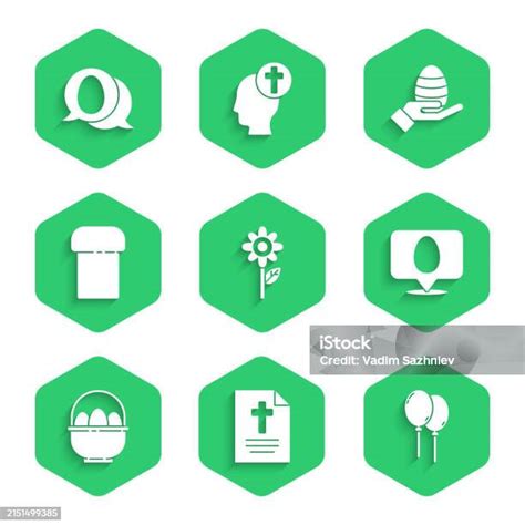 꽃 해피 부활절 풍선 리본 말풍선 부활절 달걀 바구니 달걀 케이크 인간의 손과 아이콘과 함께 인사말 카드 벡터 4월에 대한 스톡 벡터 아트 및 기타 이미지 Istock