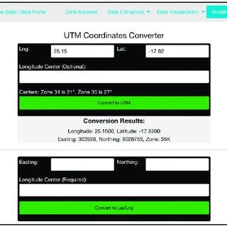 Screenshot Of UTM Coordinates Conversion Tool Providing The Ability To Download Scientific