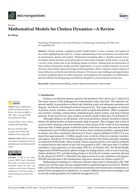 Pdf Mathematical Models For Cholera Dynamics—a Review
