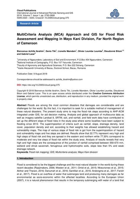 Pdf Multicriteria Analysis Mca Approach And Gis For Flood Risk Assessment And Mapping In