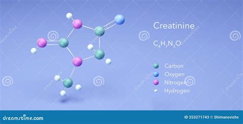 Creatinine Molecular Structures 3d Rendering Structural Chemical Formula And Atoms With Color