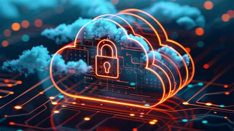 Illustration Of Secure Cloud With Padlock Symbol Representing Data