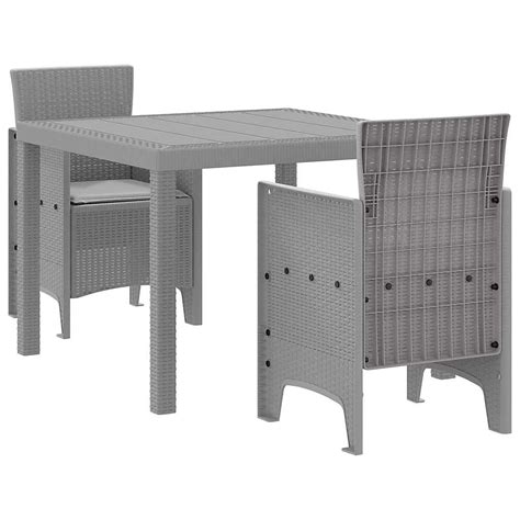 Modern Garden Dining Set 3 Pcs Light Grey Polt Rattan