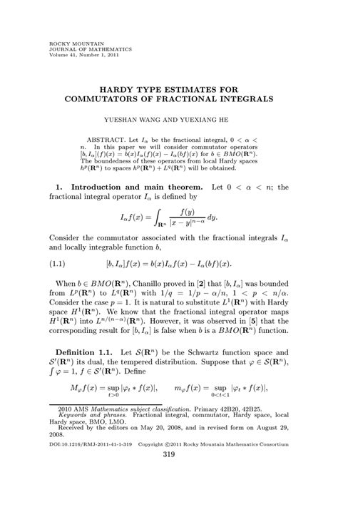 Pdf Hardy Type Estimates For Commutators Of Fractional Integrals