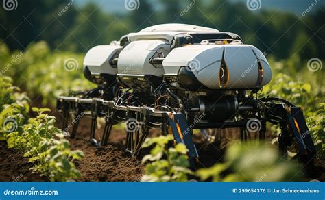 Close Up Of A Futuristic Robotic Harvesting System In A Vegetable Field