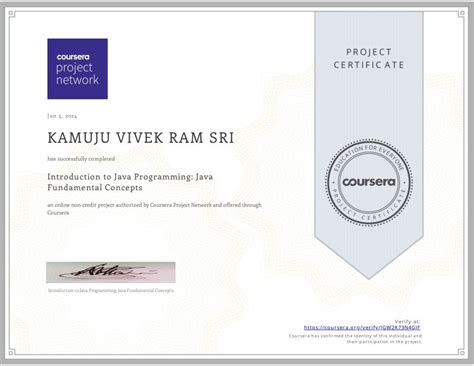 Java Javaprogramming Coding Coursera Projectcertificate Kamuju Vivek Ram Sri