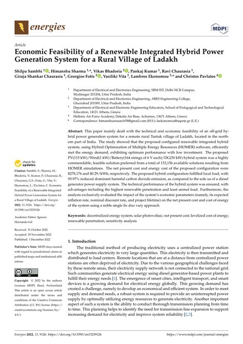 Pdf Economic Feasibility Of A Renewable Integrated Hybrid Power Generation System For A Rural