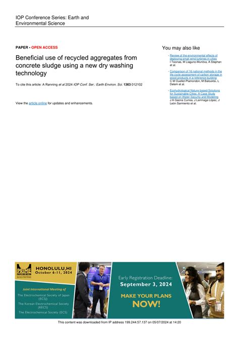 Pdf Beneficial Use Of Recycled Aggregates From Concrete Sludge Using A New Dry Washing Technology