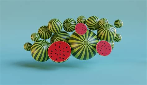 전체 수박과 반 수박이 푸른 배경으로 날아갑니다 3d 렌더링 수박에 대한 스톡 사진 및 기타 이미지 수박 반면 과일 Istock
