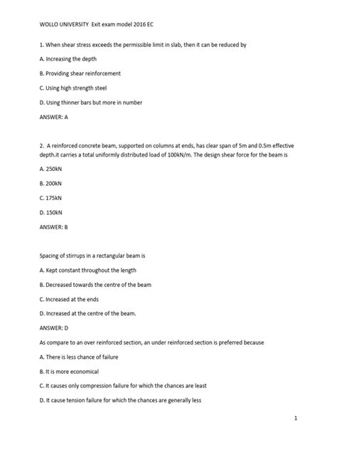 Wollo University Model Exam 2016 Ec Pdf Dam Deep Foundation