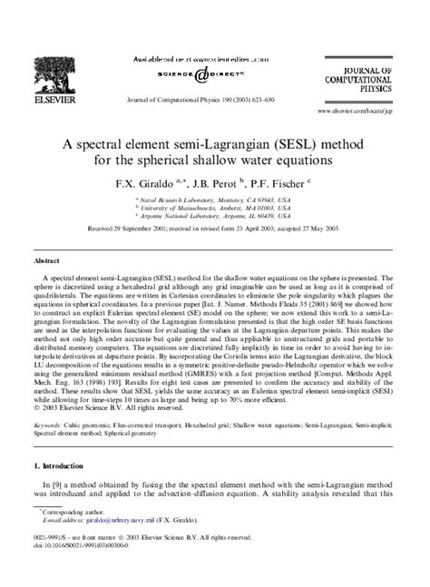 Pdf A Spectral Element Semi Lagrangian Sesl Method For The