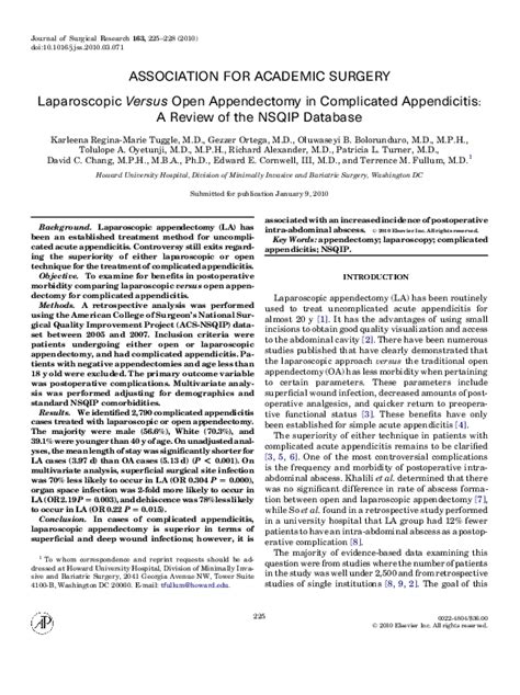 Pdf Laparoscopic Versus Open Appendectomy In Complicated Appendicitis A Review Of The Nsqip