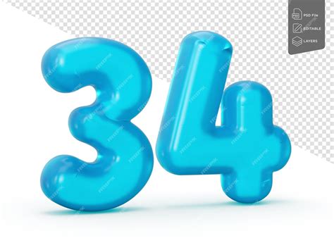 Premium Psd Blue Jelly Number 34 Thirty Four On White Background