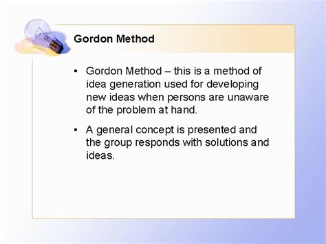 Idea Generation Techniques Brainstorming Scenario Thinking Gordon Method