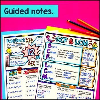 Greatest Common Factor Least Common Multiple GCF LCM Guided Notes With Doodles