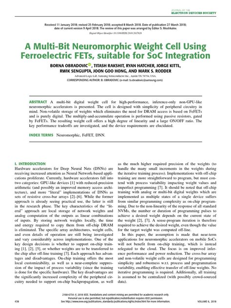 A Multi Bit Neuromorphic Weight Cell Using Ferroelectric Fets Suitable For Soc Integration Pdf