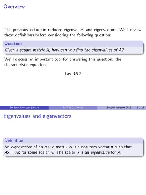 Math1014 Linearalgebra Lecture13slides Pdf Eigenvalues And