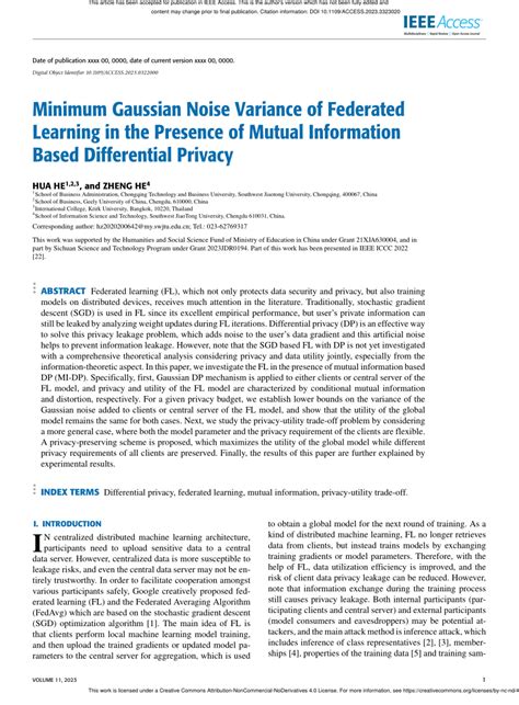 Pdf Minimum Gaussian Noise Variance Of Federated Learning In The