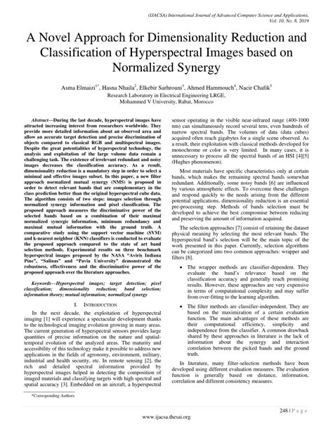 pdf a novel approach for dimensionality reduction and classification
