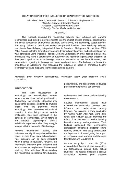 Pdf Relationship Of Peer Influence On Learners Technostress
