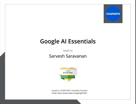 Sarvesh Saravanan On Linkedin Ai Coursera Learningjourney