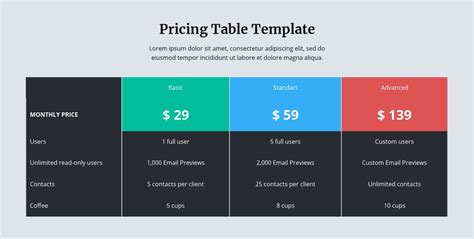Pricing Table With Dark Background Wix Template Alternative By Nicepage