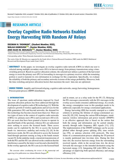 Pdf Overlay Cognitive Radio Networks Enabled Energy Harvesting With Random Af Relays