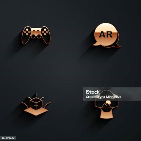 게임 패드 증강 현실 Ar 긴 그림자와 가상 안경 아이콘을 설정합니다 벡터 3차원 형태에 대한 스톡 벡터 아트 및 기타 이미지