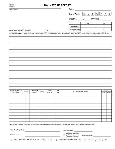 The Daily Work Report Form Is Shown