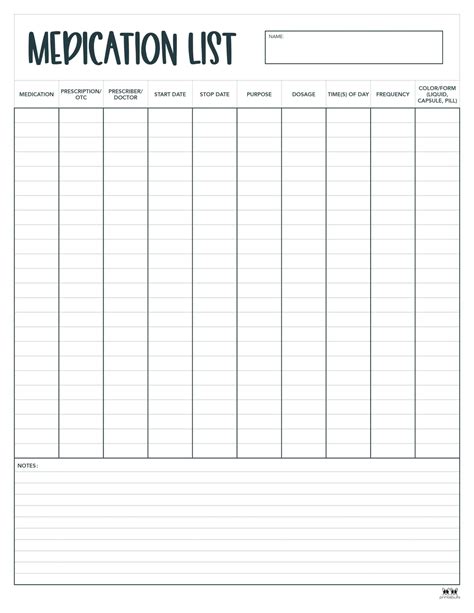 Medication List Templates 25 Free Printables Printabulk