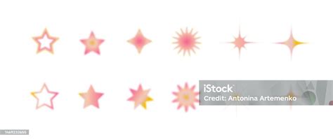 흐릿한 핑크 별 아우라 미적 요소 트렌디한 Y2k 스타일 디자인 템플릿입니다 현대 그루비 미니멀리스트 흐릿한 그라데이션 스타 소셜 미디어 또는 로고 요소 벡터 세트 0명에