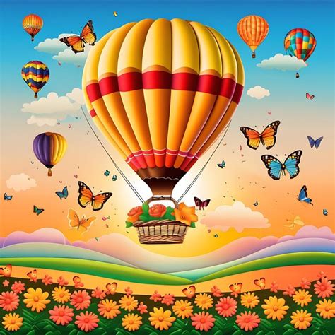 열기구가 하늘을 떠다닌다 프리미엄 벡터