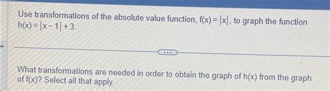 Solved Use Transformations Of The Absolute Value Function