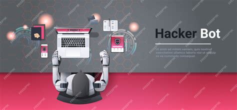 Premium Vector Robot Hacking Digital Devices Computer Hacker Bot