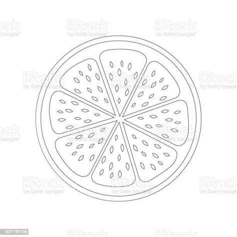 흰색 배경에 레몬 또는 오렌지 슬라이스 선형 아이콘 얇은 검은 색 선 사용자 정의 일러스트 벡터 감귤류 과일에 대한 스톡 벡터