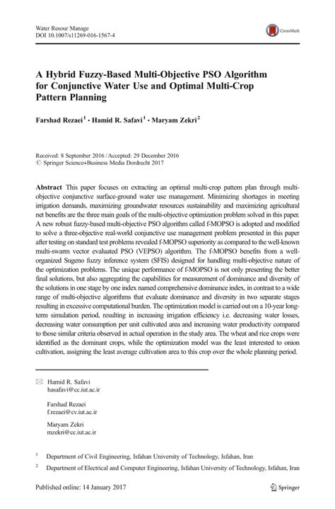 Pdf A Hybrid Fuzzy Based Multi Objective Pso Algorithm For