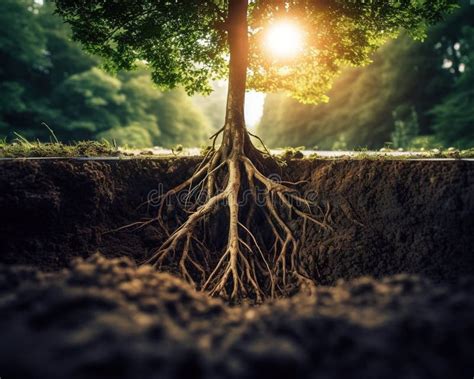 The Tree S Root System Goes Deep Into The Ground Soil Stock Illustration Illustration Of Deep