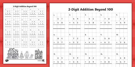 Christmas 2 Digit Addition Beyond 100 Squared Paper Activity