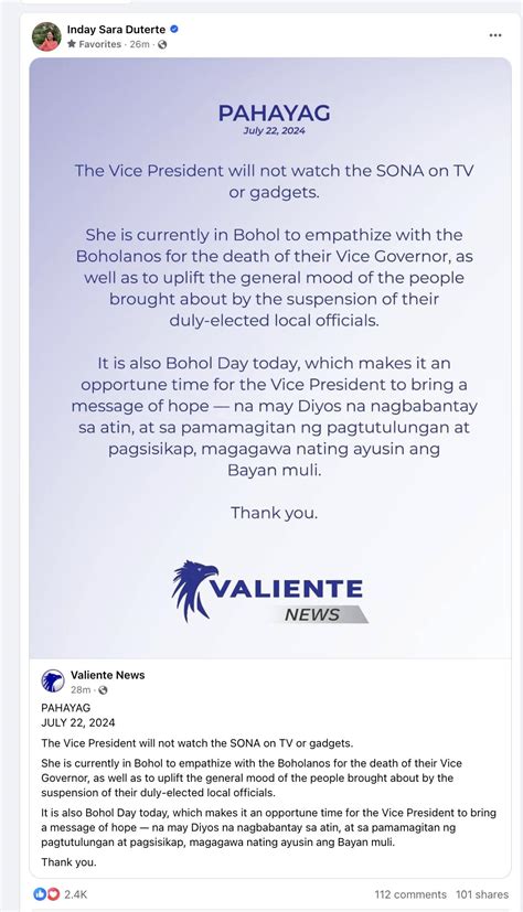 Vp Sara Duterte Will Not Watch The Sona On Tv Gadgets • Philstar Life