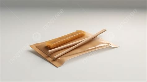 고립 된 디자인 3d 렌더링 갈색 설탕 스틱 향 주머니의 모형 식품 패킷 호일 포장 사탕 포장 배경 일러스트 및 사진 무료