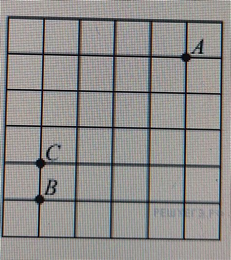 На клетчатой бумаге с размером клетки 1 см × 1 см отмечены три точки A B и C Найдите