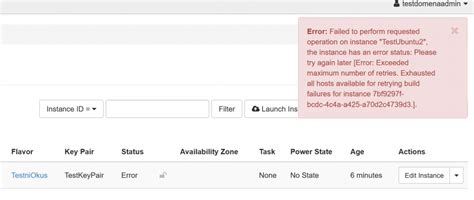 OpenStack Exceeded Maximum Number Of Retries Exhausted All Hosts