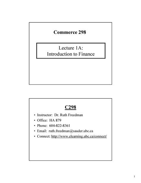 Lecture And Notes Lecture A Introduction To Finance Commerce C Instructor Dr Ruth