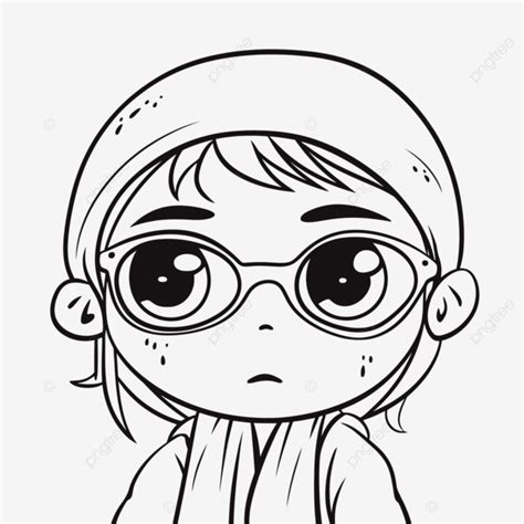 رسم فتاة في النظارات مع صفحات تلوين بيضاء الخطوط العريضة للرسم التخطيطي