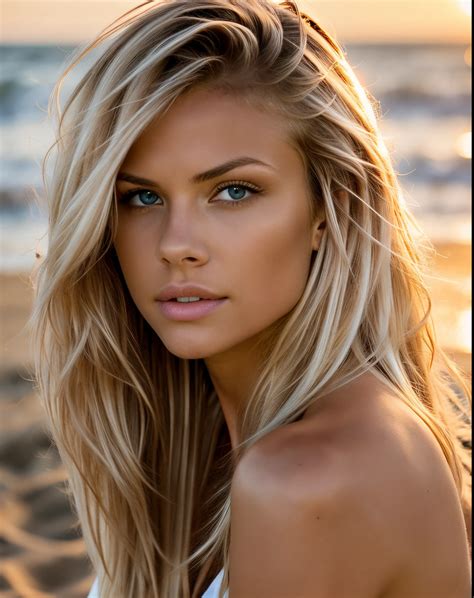 A Close Up Of A Woman With Long Blonde Hair On A Beach Seaart Ai
